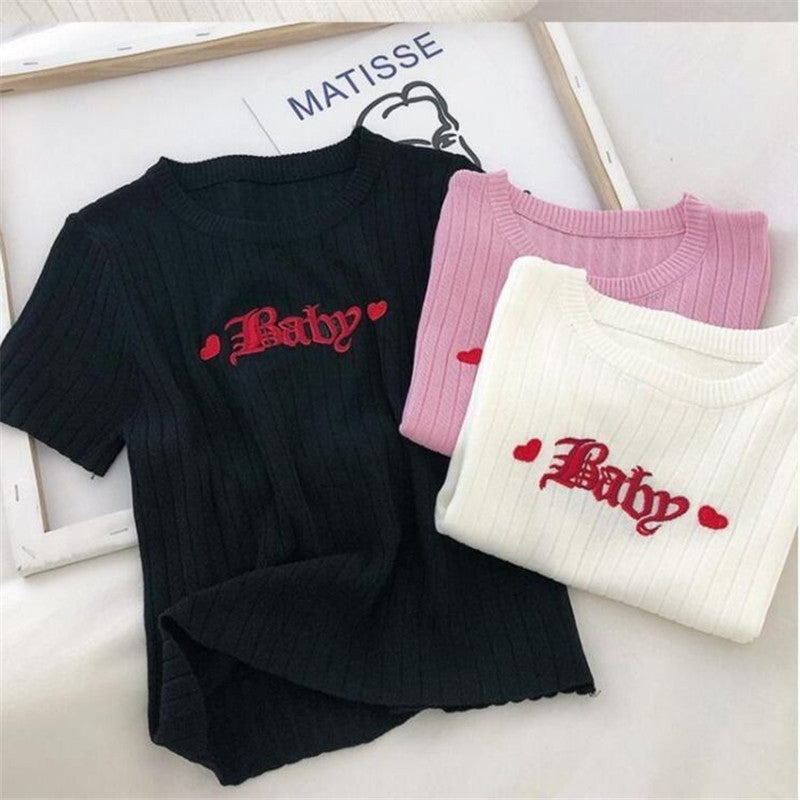 Knit Baby Crop Top Belly Shirt Embroidered – DDLG Playground
