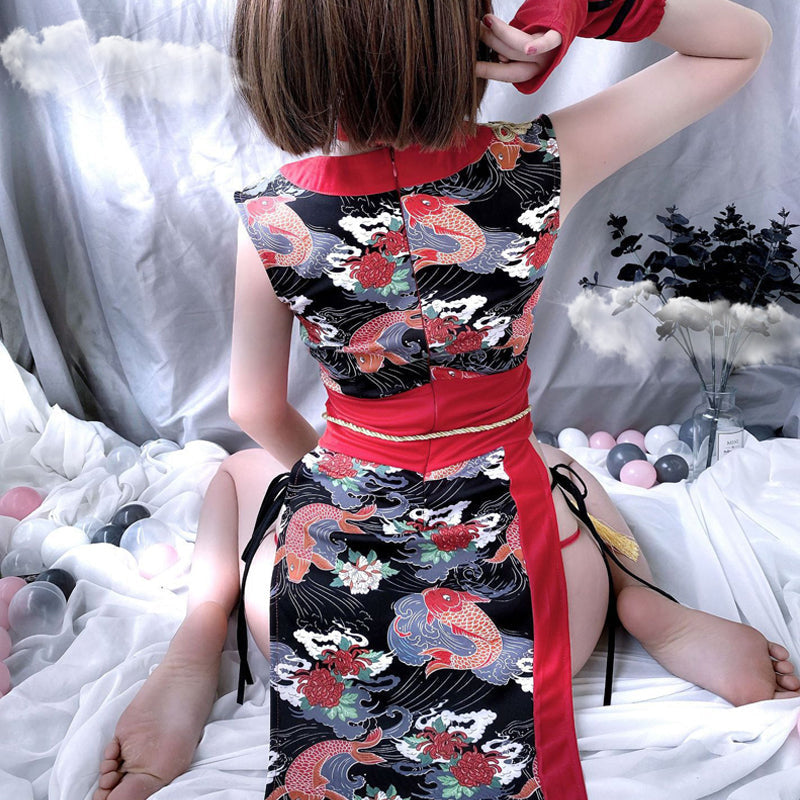 Cheongsam Night Dress Red Black Chinese Lingerie Set Oriental – DDLG ...