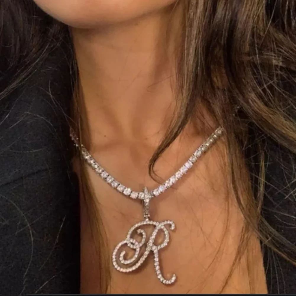 Custom Cursive Rhinestone Letter Necklace Initial – DDLG Playground