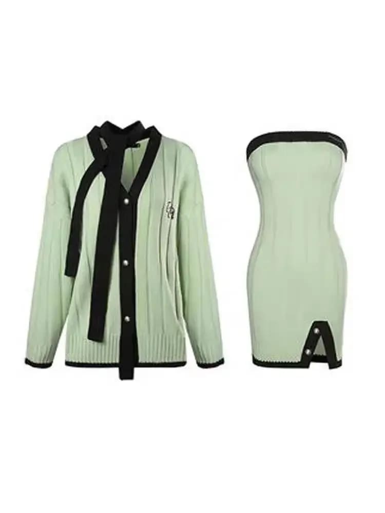 Green Goddess Knit Sweater Dress & Cardigan Set – DDLG Playground