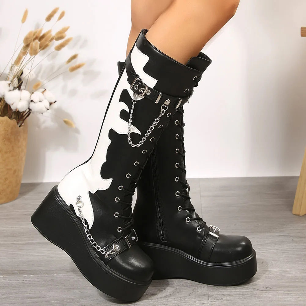 Red White Black Flames & Chains Inferno Platform Boots – DDLG Playground
