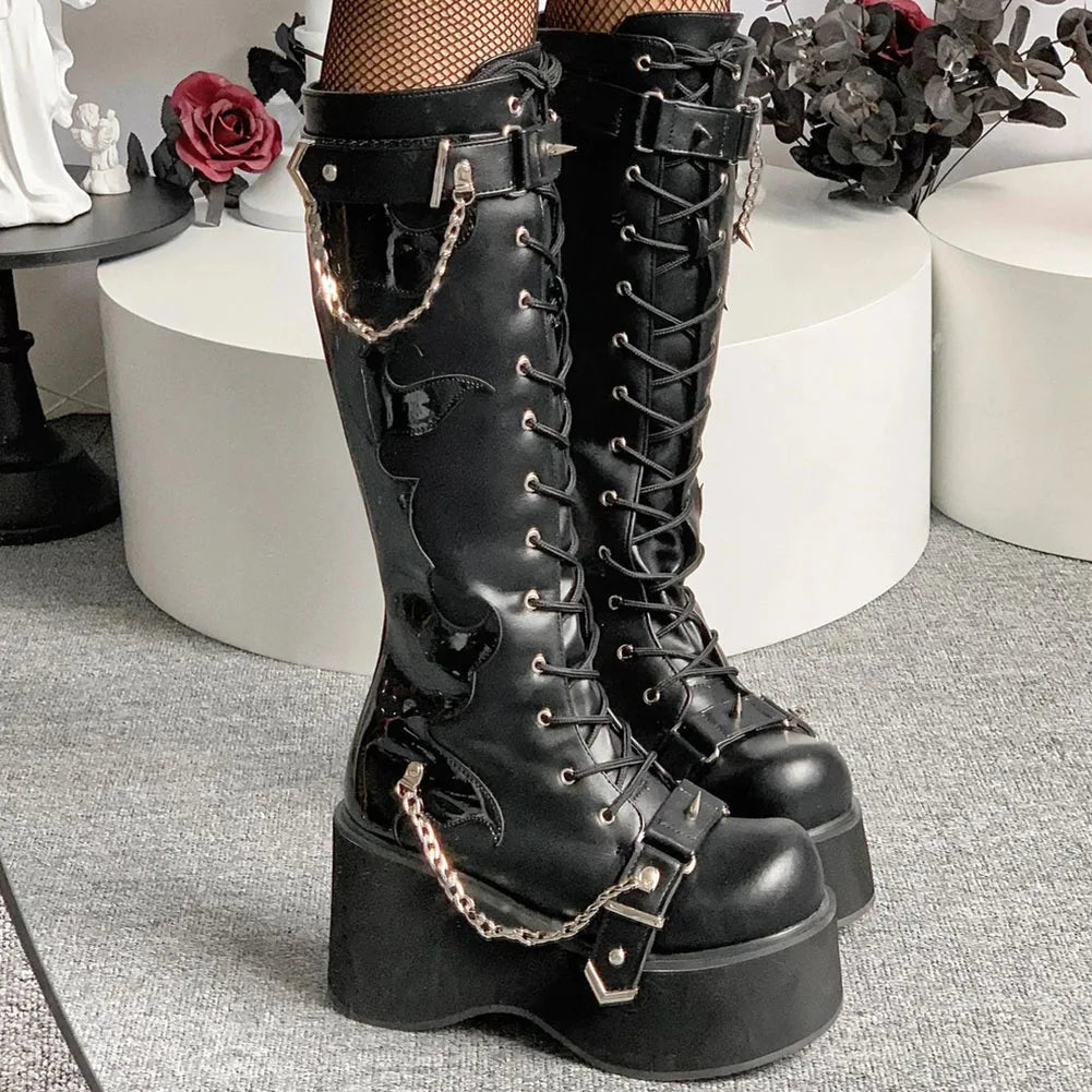 Red White Black Flames & Chains Inferno Platform Boots – DDLG Playground