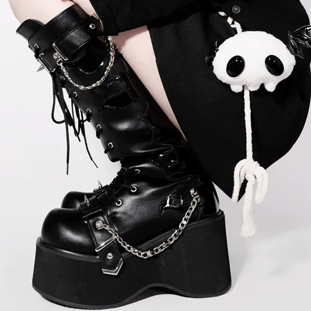 Red White Black Flames & Chains Inferno Platform Boots – DDLG Playground