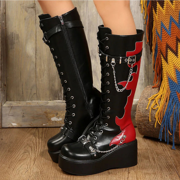 Red White Black Flames & Chains Inferno Platform Boots – DDLG Playground