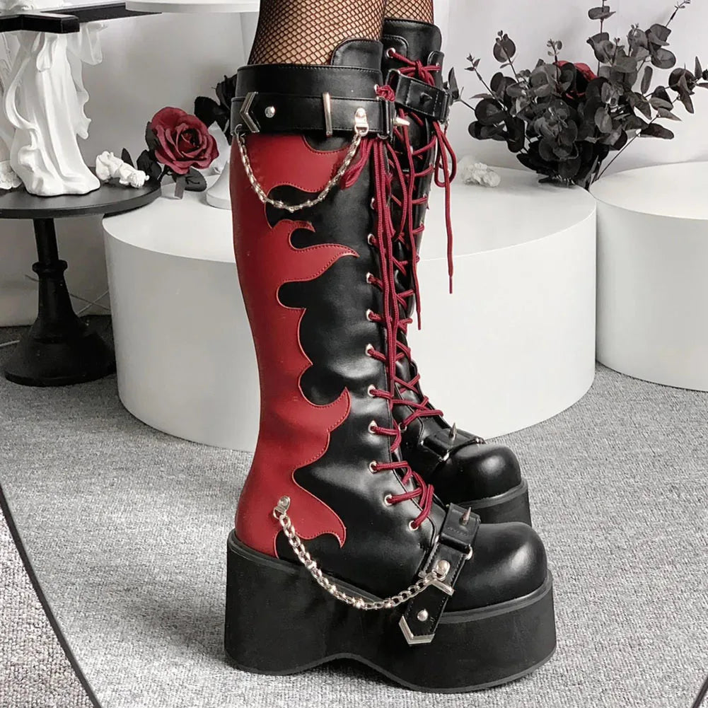 Red White Black Flames & Chains Inferno Platform Boots – DDLG Playground
