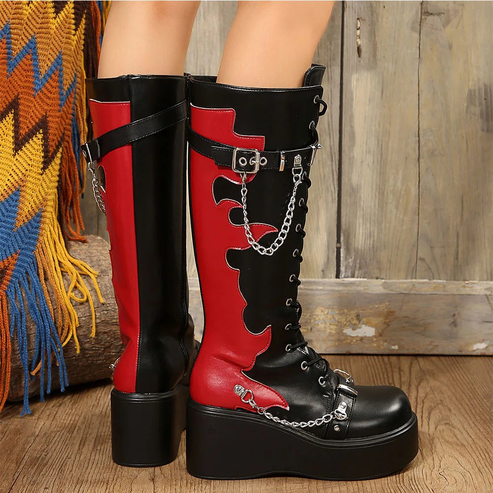Red White Black Flames & Chains Inferno Platform Boots – DDLG Playground