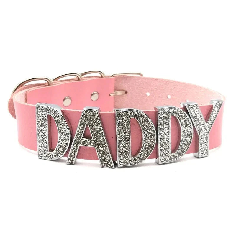 Rhinestone Custom Collar Choker Vegan Leather Cute Daddy Necklace ...