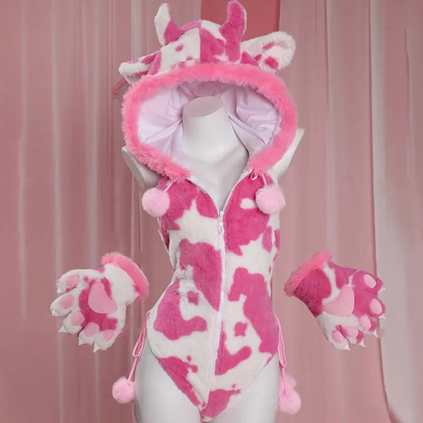 Strawberry Cow Fuzzy Cosplay Set – DDLG Playground