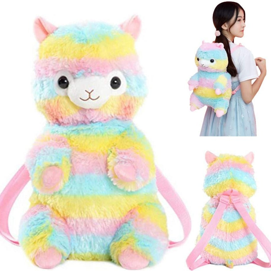 Kawaii Rainbow Alpaca Backpack Alpacasso Plush Toy – DDLG Playground