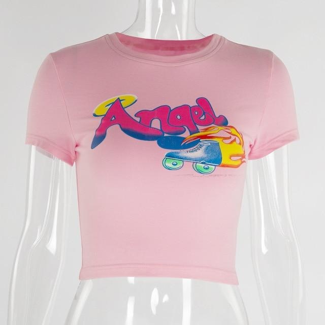 90s Babe Angel Crop Top Vintage Pink Rollerblades Cute Kawaii Y2K ...
