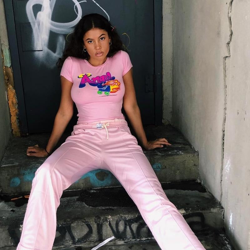 90s Babe Angel Crop Top Vintage Pink Rollerblades Cute Kawaii Y2K ...