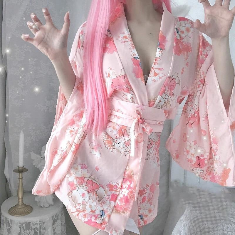 Cherry Blossom Sakura Blossom Kimono Dress Lingerie Cosplay – DDLG Playground