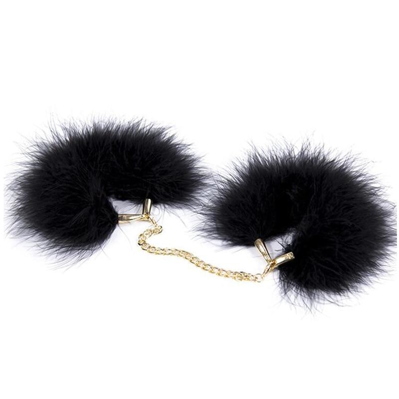 Fuzzy Black HandCuffs Furry Cosplay Costume Accessory Wrist bands ...