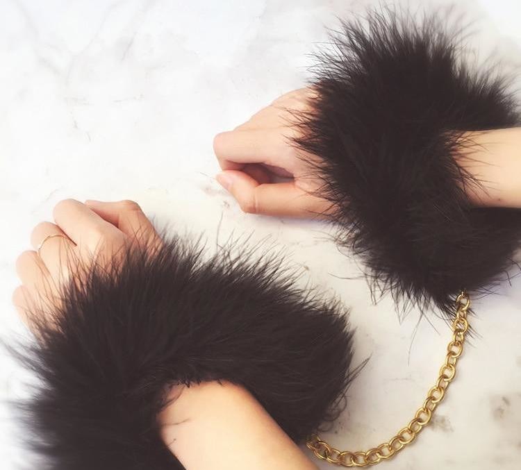 Fuzzy Black HandCuffs Furry Cosplay Costume Accessory Wrist bands ...