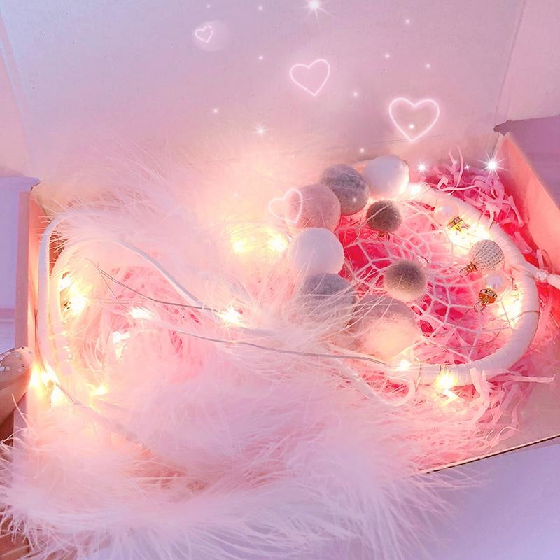 White Light Up LED Dream Catcher Pom Poms Feathers – DDLG Playground