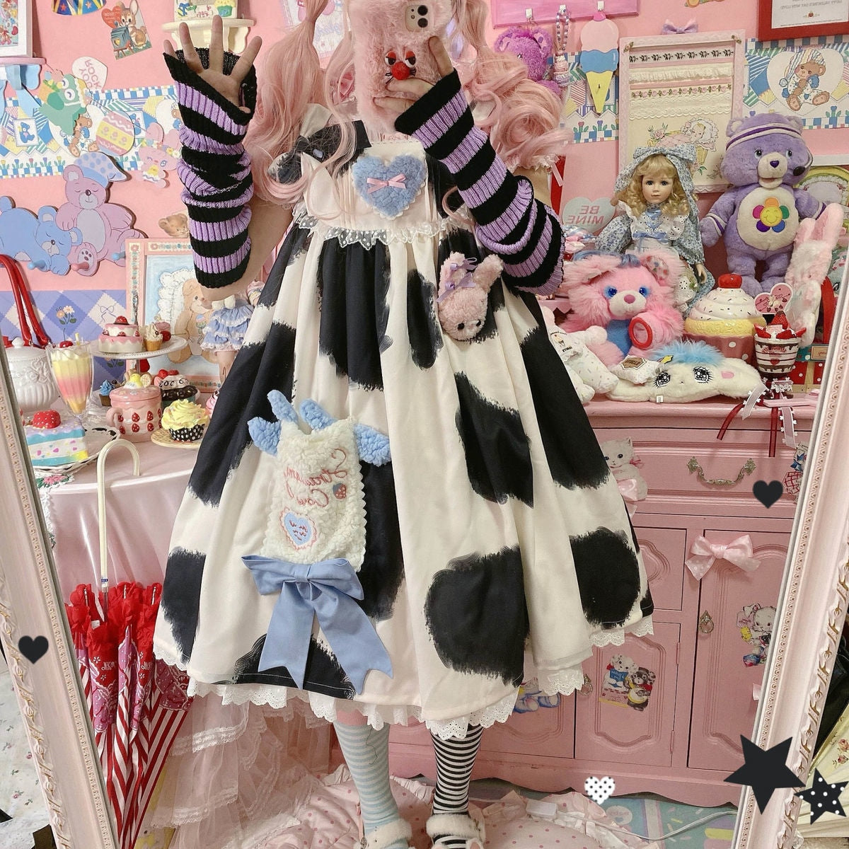 Milky Cow Sweet Lolita Dress Calf Cow Print JSK Cosplay – DDLG Playground
