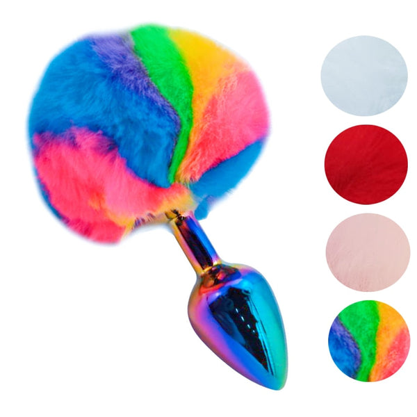 Rainbow Gunmetal Bunny Rabbit Tail Plug – DDLG Playground