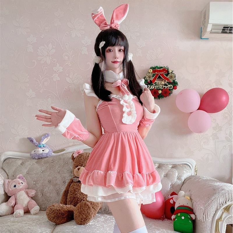 Winter Bunny Cosplay Set Velvet Velour Pink Santa Clause Holiday – DDLG ...