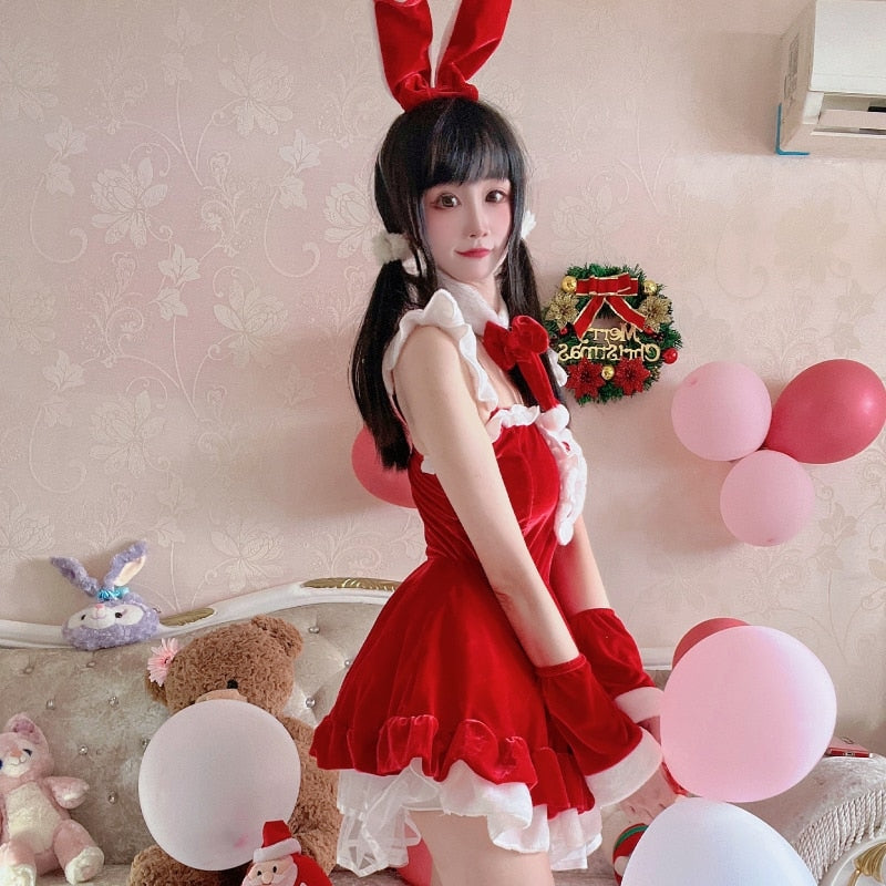 Winter Bunny Cosplay Set Velvet Velour Pink Santa Clause Holiday – DDLG ...